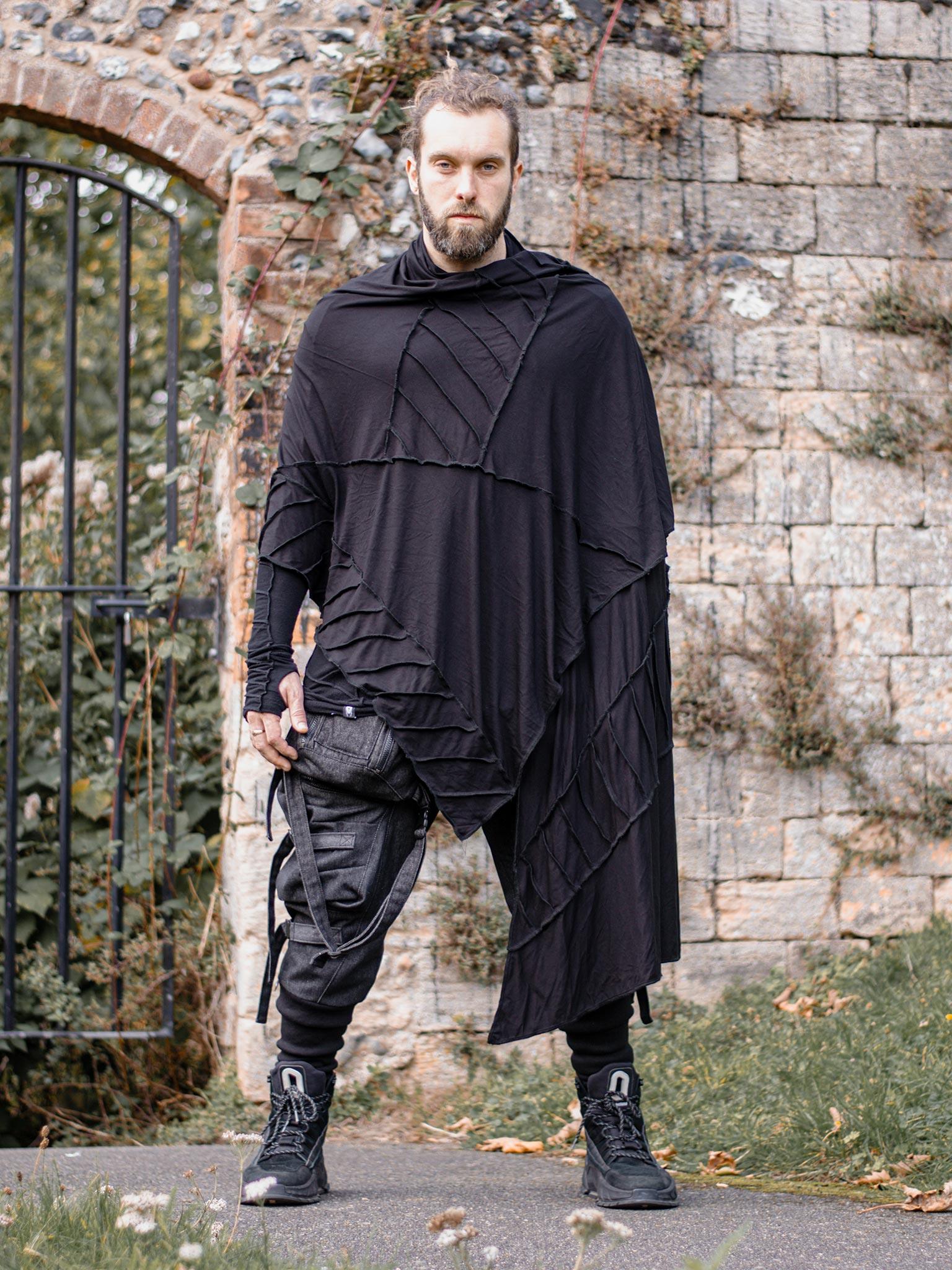 Atheon Men's Oversized Scarf with Abstract Overlock Details in Black ...