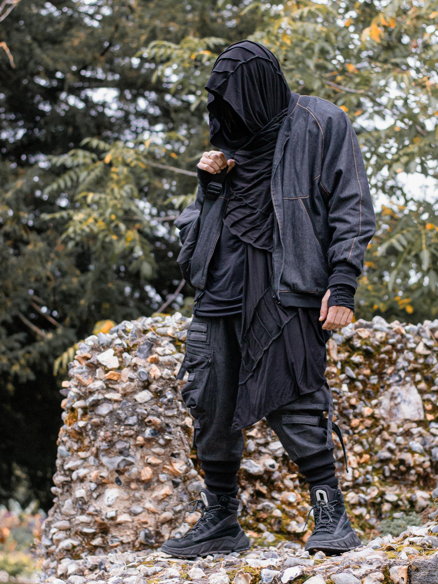 Atheon Men's Oversized Scarf with Abstract Overlock Details in Black ...