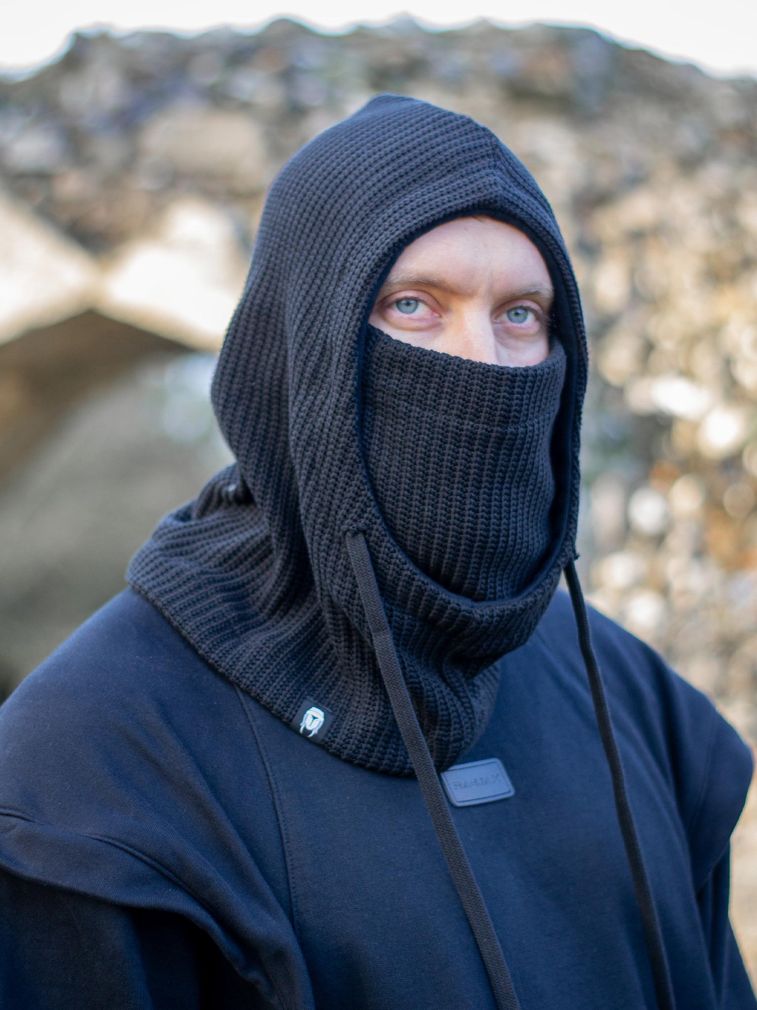 Athos Chunky Knit Balaclava Snood in Black - Rags by Jak
