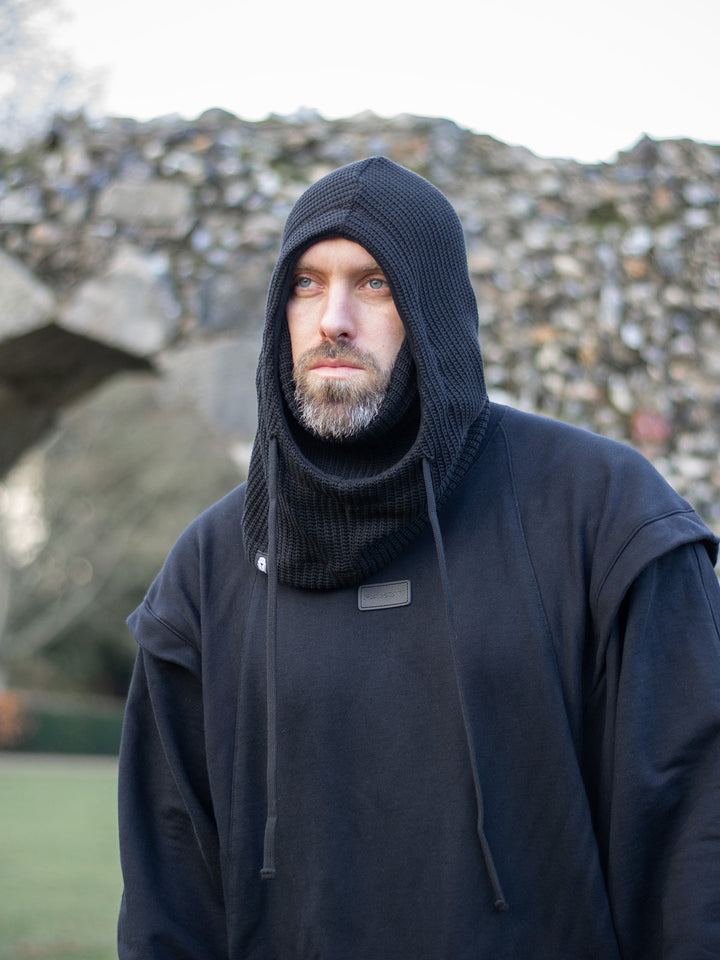 Athos Chunky Knit Balaclava Snood in Black - Rags by Jak