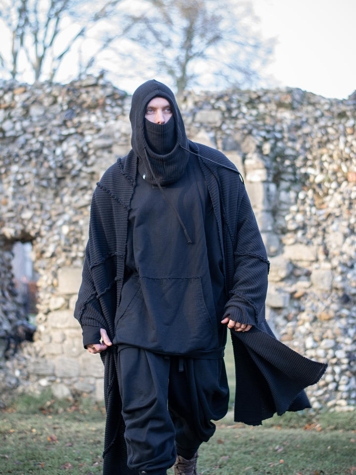 Athos Chunky Knit Balaclava Snood in Black - Rags by Jak