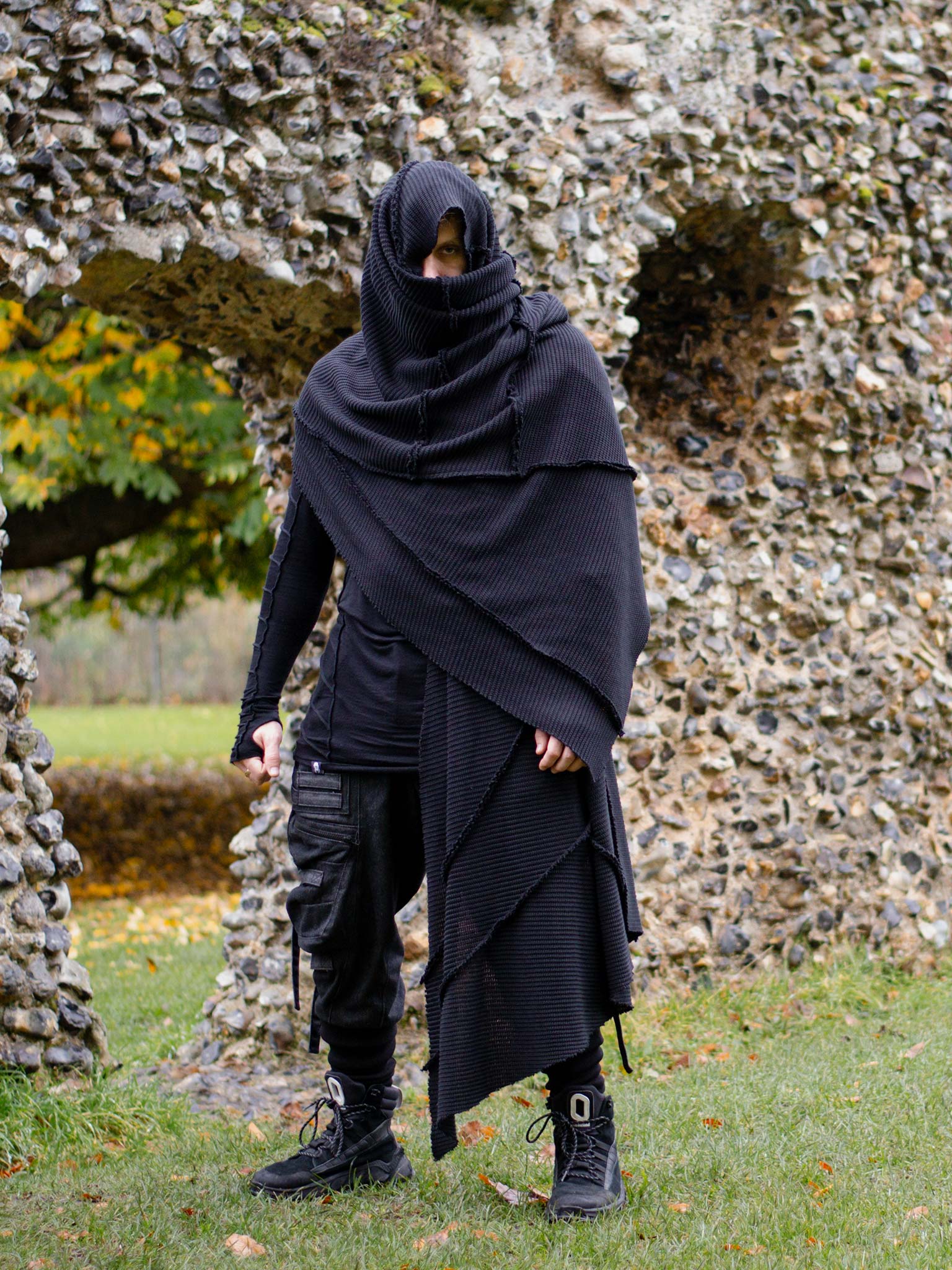 Athos Men's Oversized Knit Scarf with Raw Details in Black - Rags by Jak