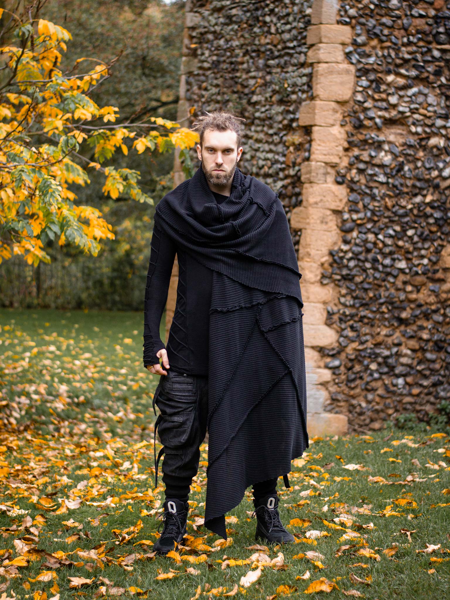 Athos Men's Oversized Knit Scarf with Raw Details in Black - Rags by Jak