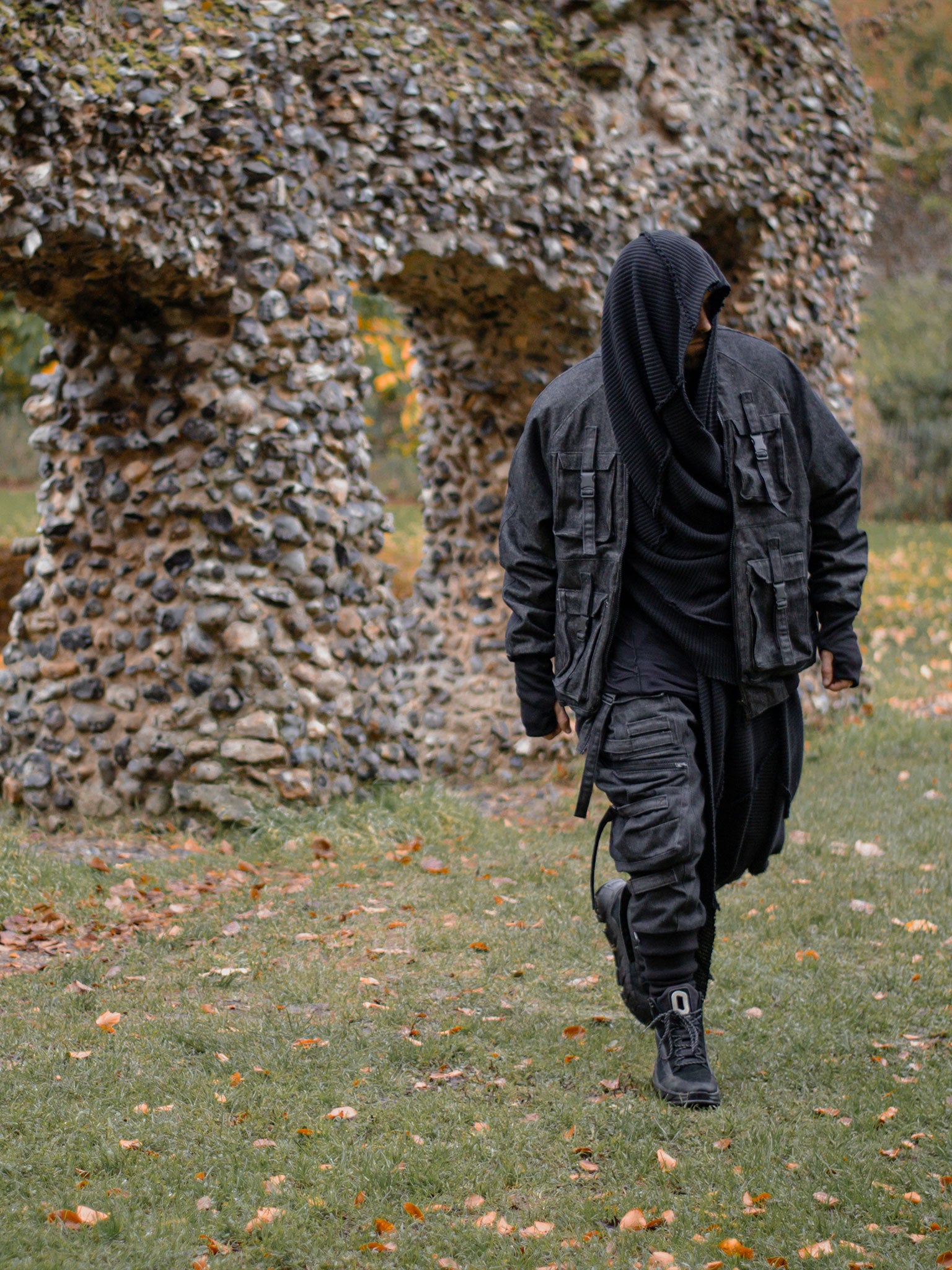 Athos Men's Oversized Knit Scarf with Raw Details in Black - Rags by Jak