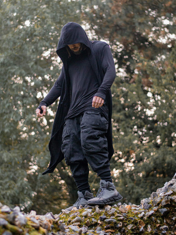 Shadow Men's Avant Garde Hooded Cloak in Black - Rags by Jak