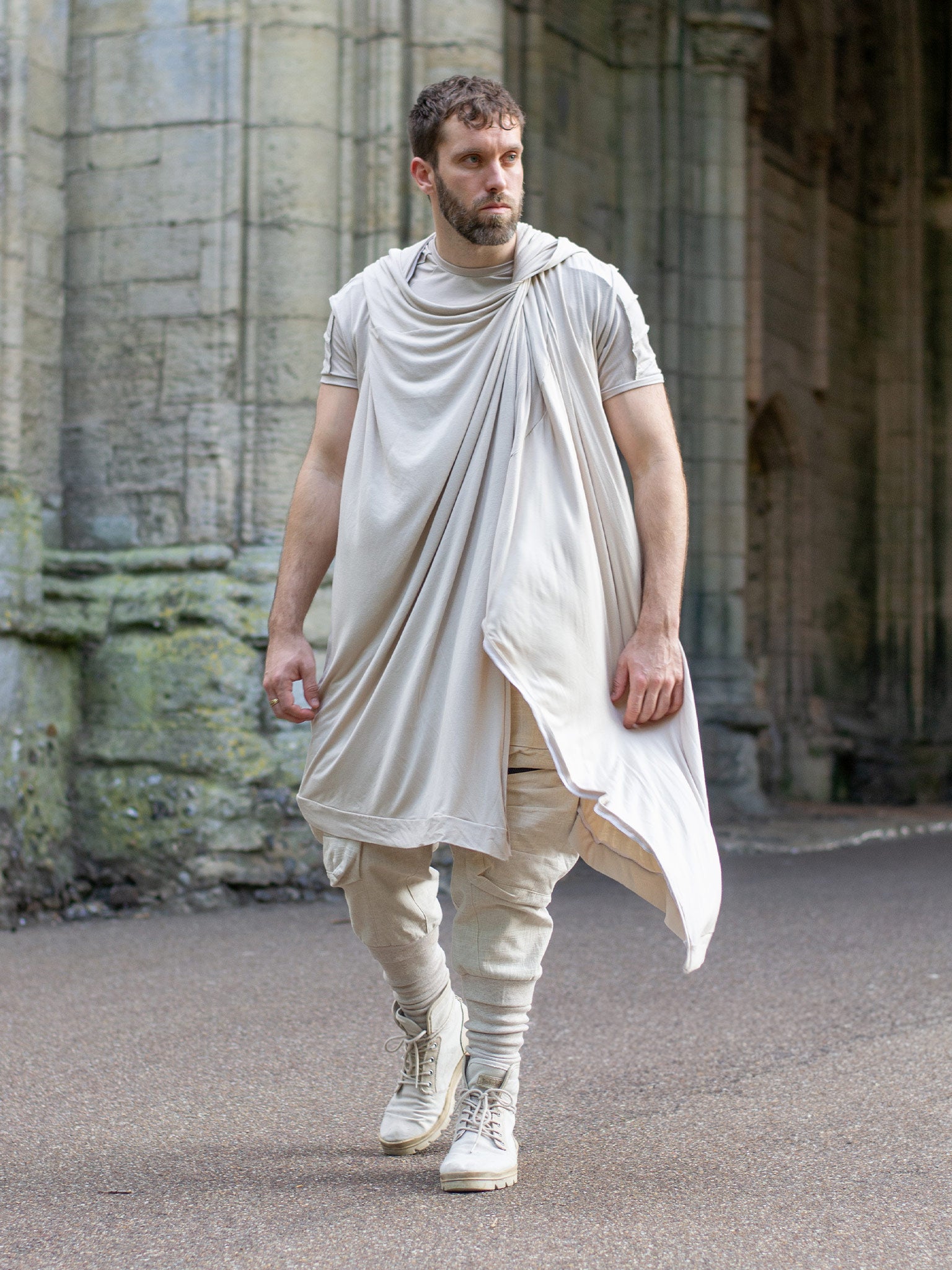 Shadow Men's Avant Garde Hooded Cloak in Sand - Rags by Jak