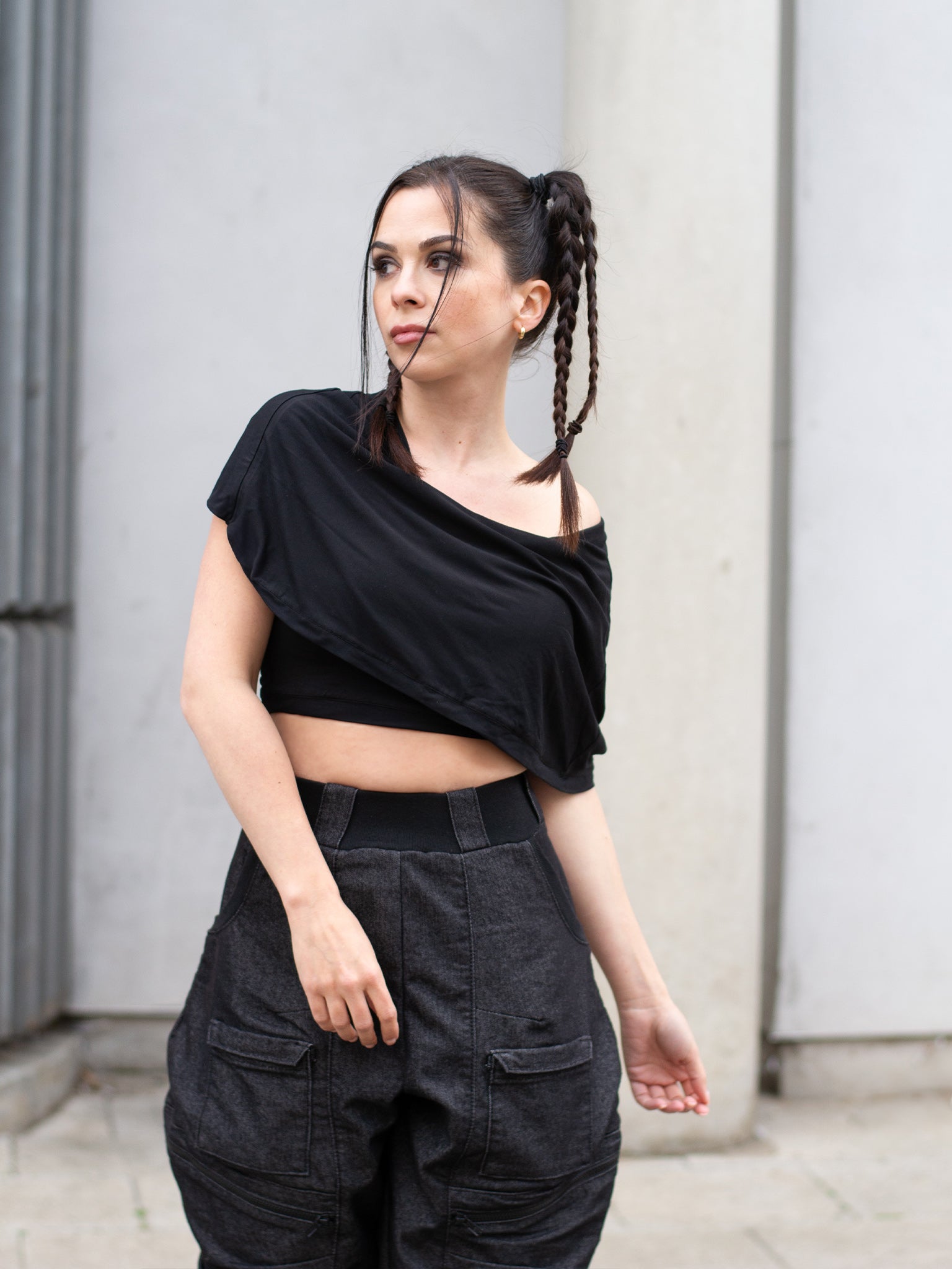 Yara Women's Avant Garde Hooded Crop Top in Black - Rags by Jak