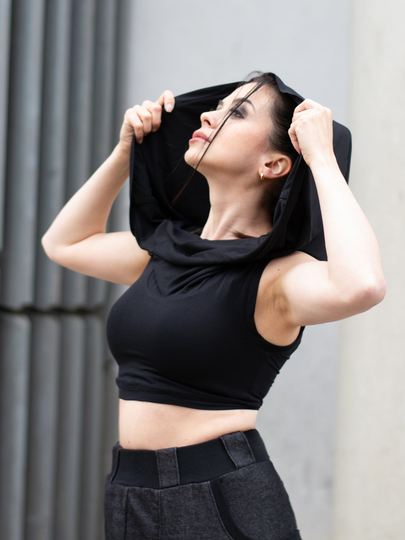 Yara Women's Avant Garde Hooded Crop Top in Black - Rags by Jak