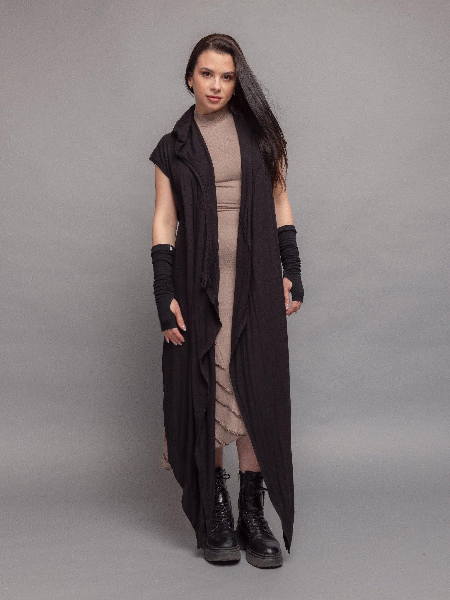 Medina Women's Avant Garde Draped Cloak with Hood in Black - Rags by Jak