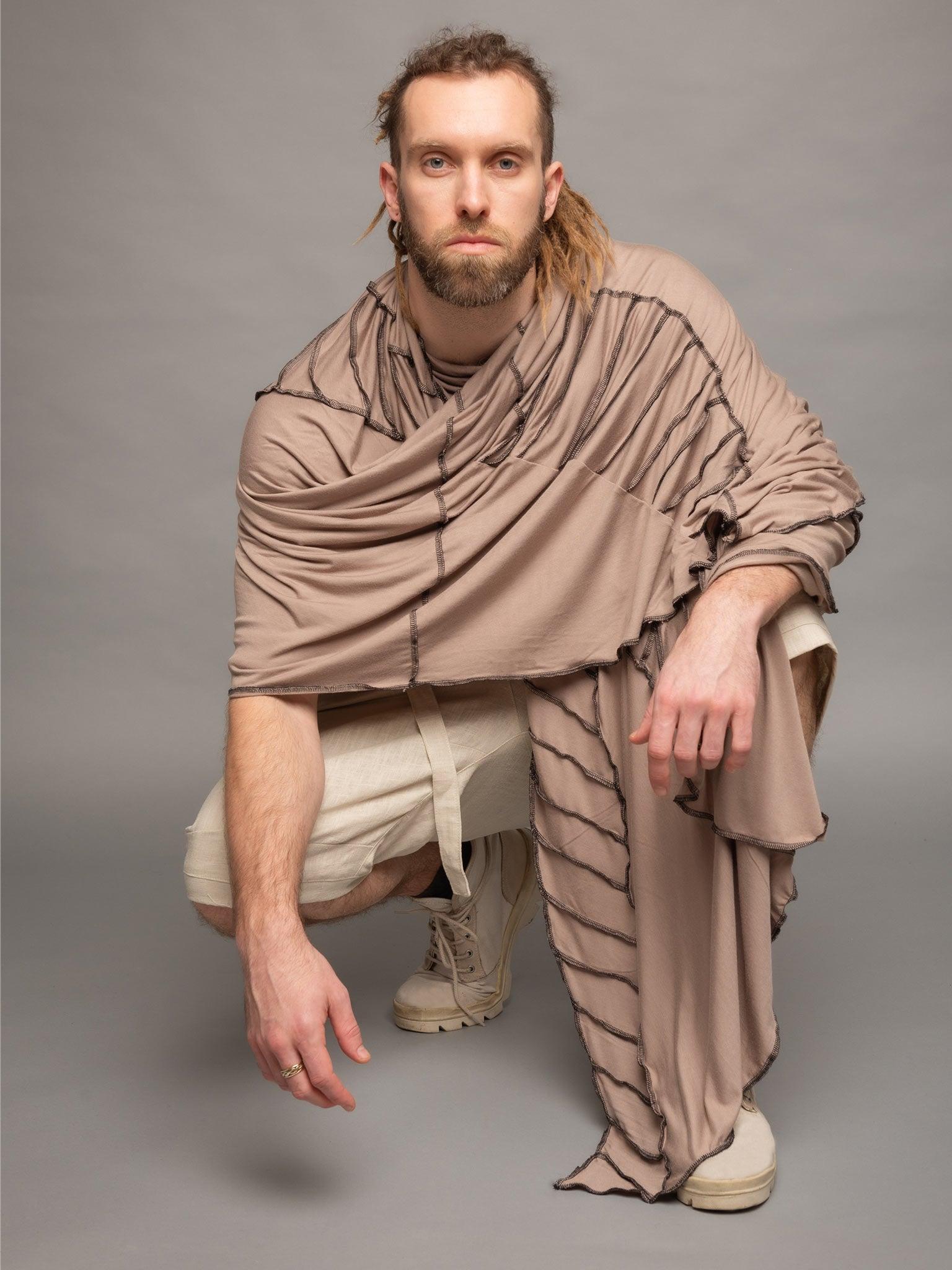 Atheon Men's Wrap Over Oversized Abstract Scarf in Taupe - Rags by Jak